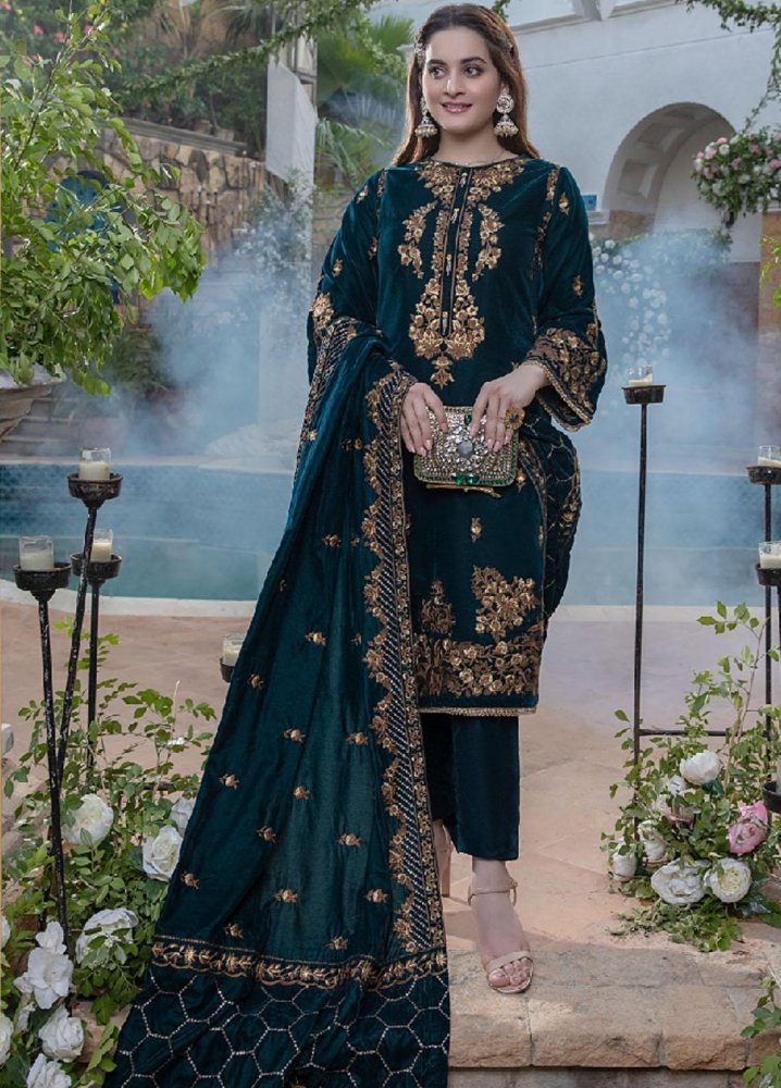 3PC EMBROIDERED MICRO 9000 VELVET DRESS - RO-537
