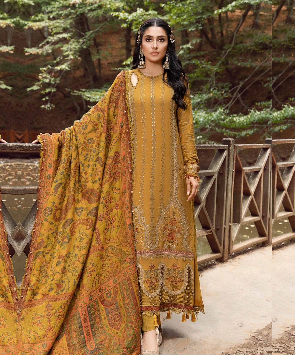 3PC EMBROIDERED DHANAK DRESS RO - 382